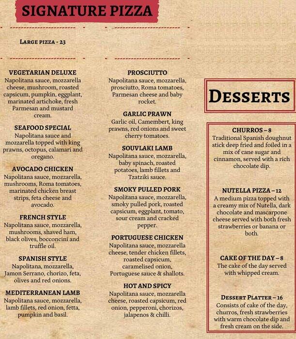 Menu at El Toro Tapas & Pizza Bar, Maroubra