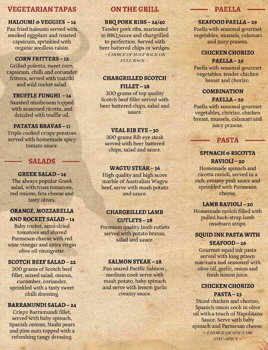 Menu at El Toro Tapas & Pizza Bar, Maroubra