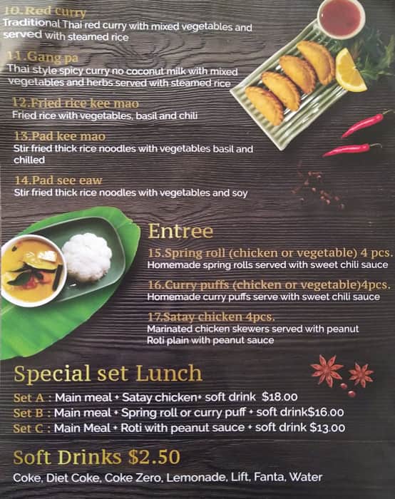 Menu at Feeling Thai Cuisine restaurant, Williamstown