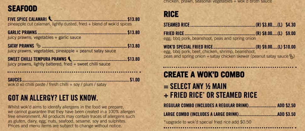 Menu at Wok'd restaurant, Carrum Downs