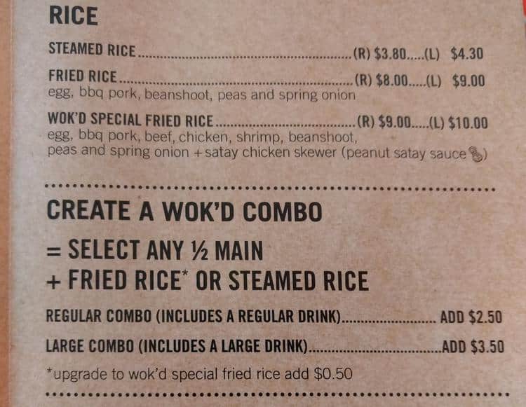 Menu at wok'd restaurant, Carrum Downs