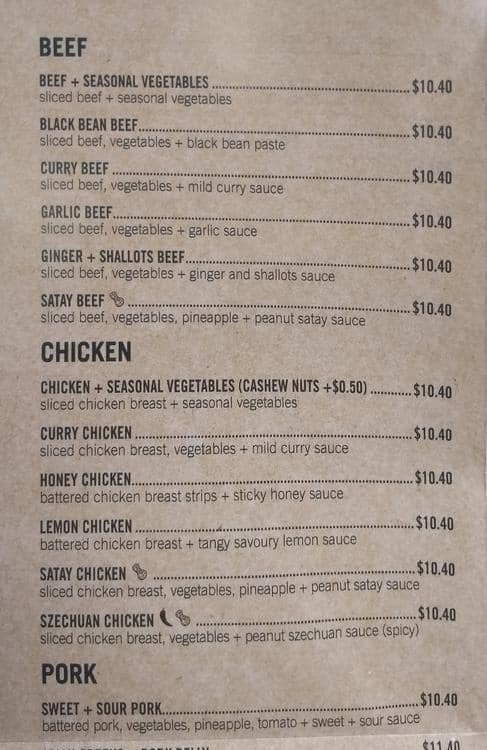 Menu at wok'd restaurant, Carrum Downs