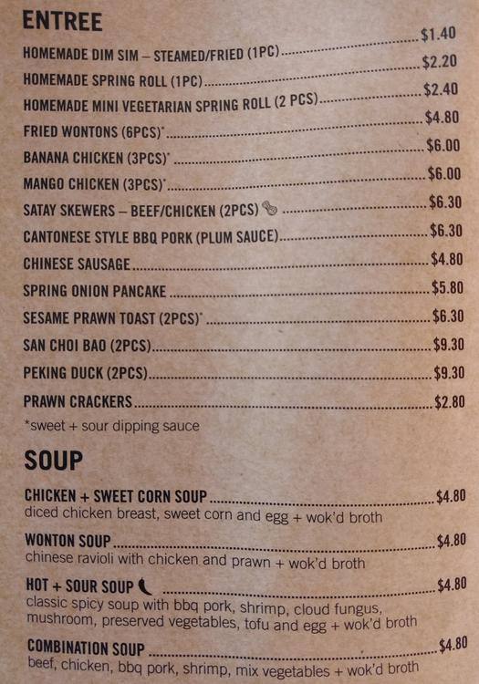 Menu at wok'd restaurant, Carrum Downs