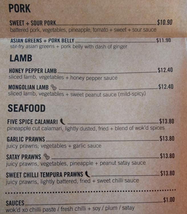 Menu at wok'd restaurant, Carrum Downs