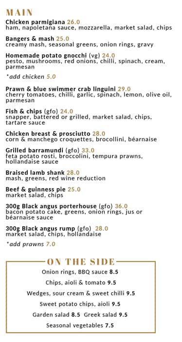 Menu at The Oxford Hotel pub & bar, Leederville