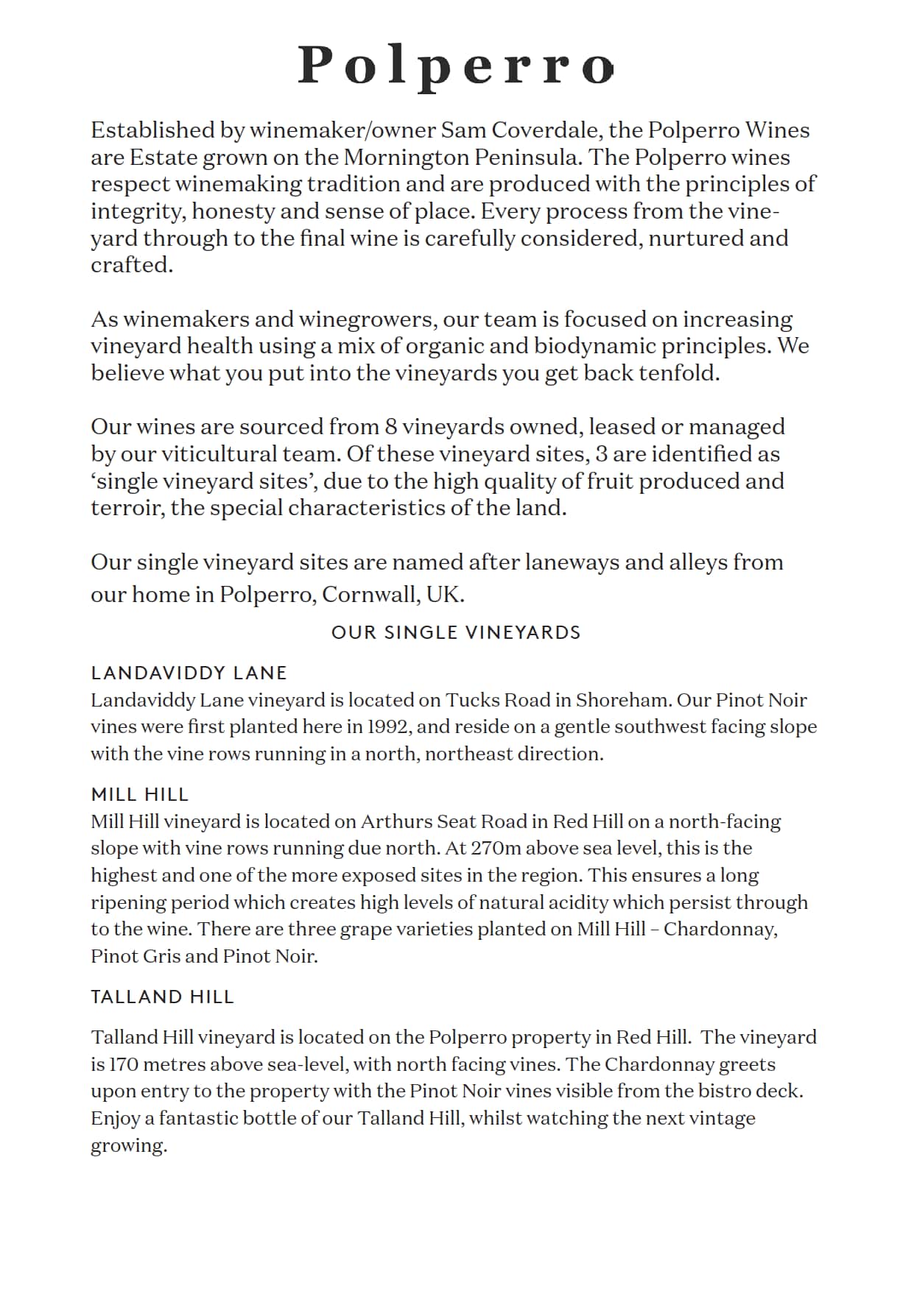 Menu at Polperro Restaurant, Red Hill