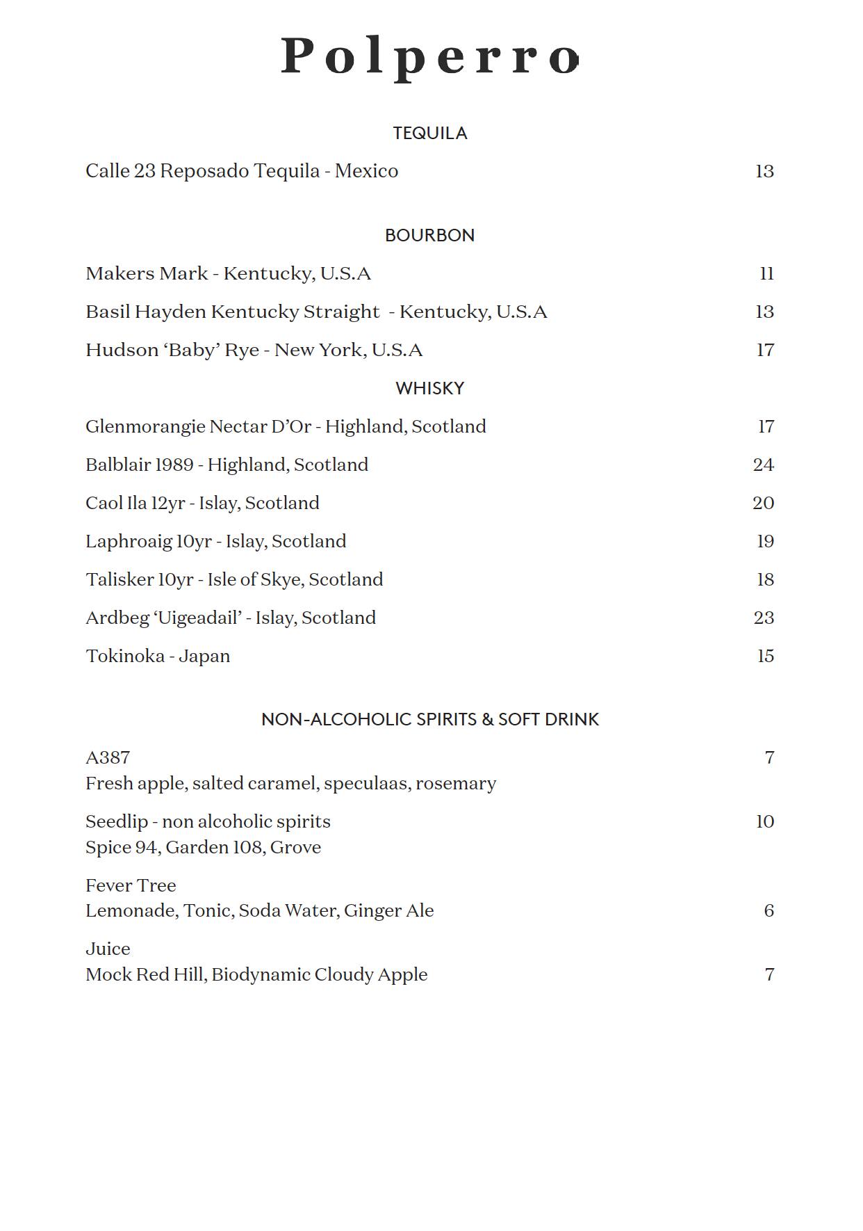 Menu at Polperro Restaurant, Red Hill