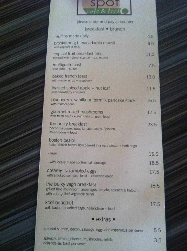 Menu at Kool Spot restaurant, Broome