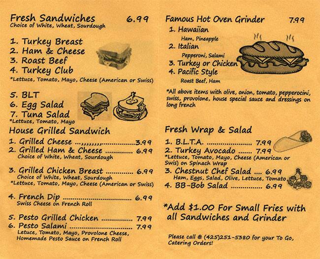 Menu at Chestnut Cafe, Kent