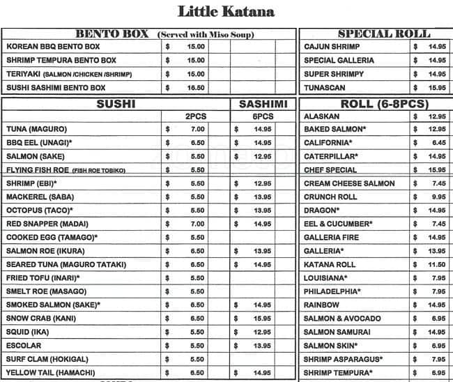 Menu at Little Katana restaurant, Dallas, Dallas Pkwy #1370