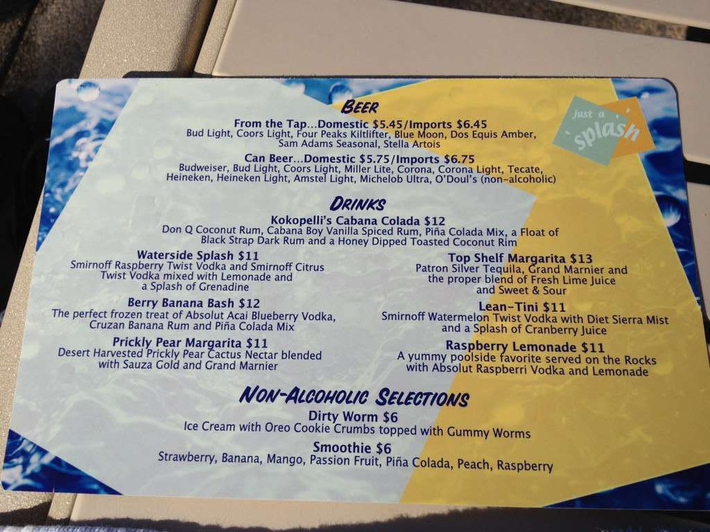 Menu at Just a Splash pub & bar, Phoenix