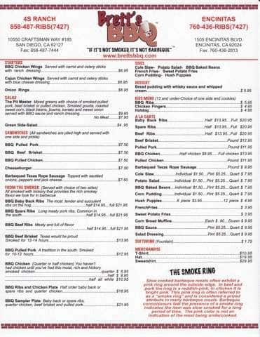 Brett's BBQ Menu, Menu for Brett's BBQ, Encinitas, San Diego ...