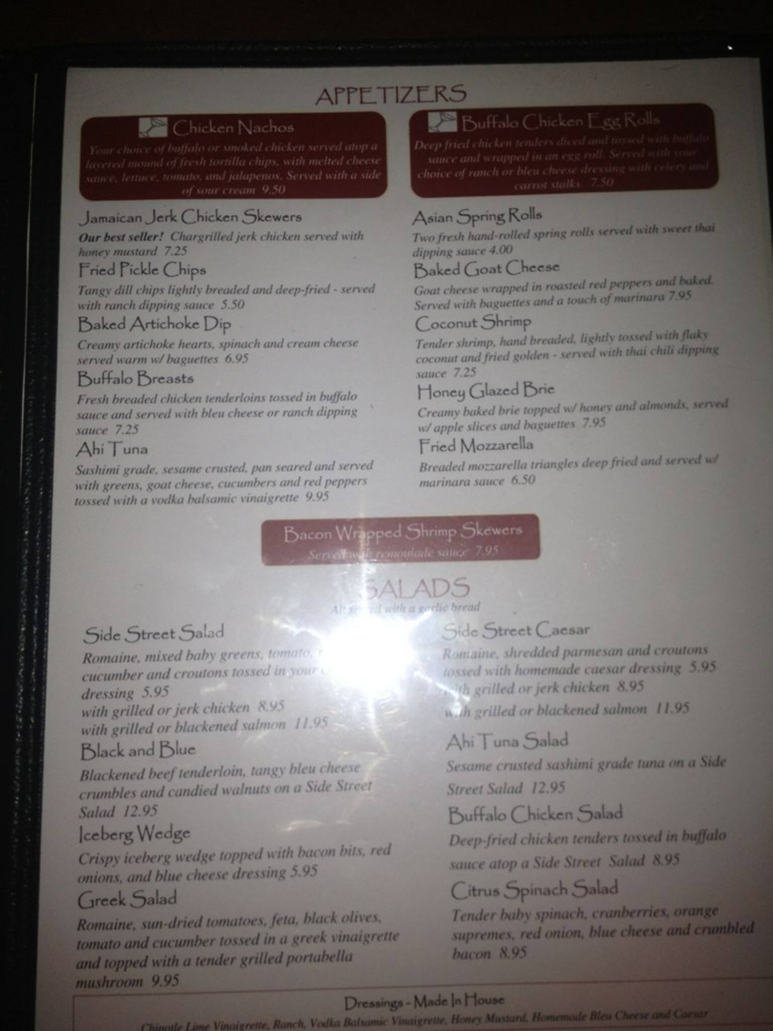 Menu at Side Street Grill pub & bar, Memphis