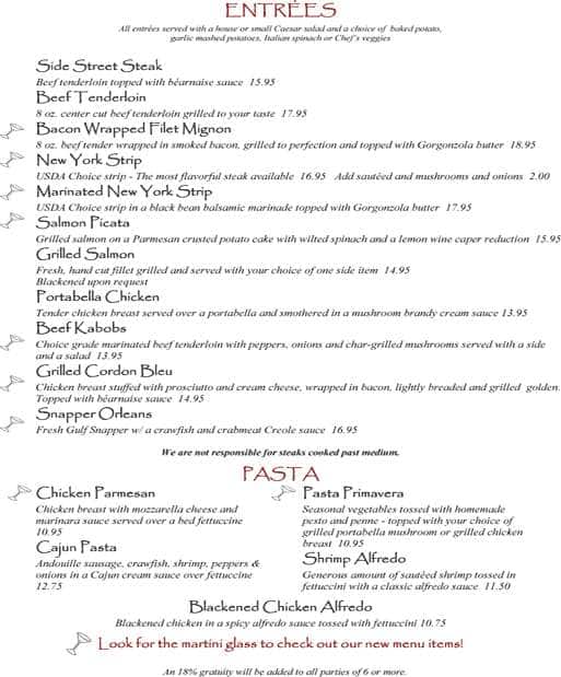 Menu at Side Street Grill pub & bar, Memphis