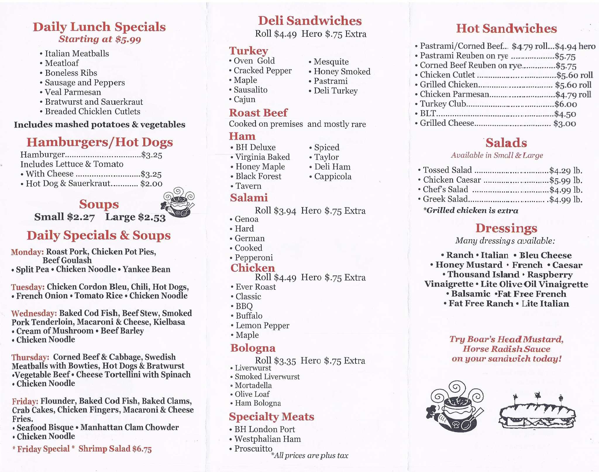 Menu at Wunderbar Deli, Port Jefferson Station