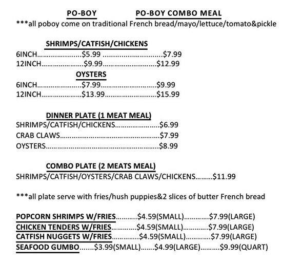Menu at Cody Seafood restaurant, Mobile