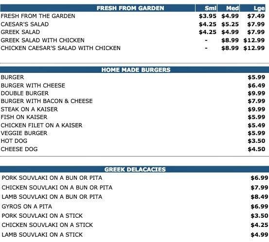 Menu at Grillway Souvlaki House restaurant, Toronto