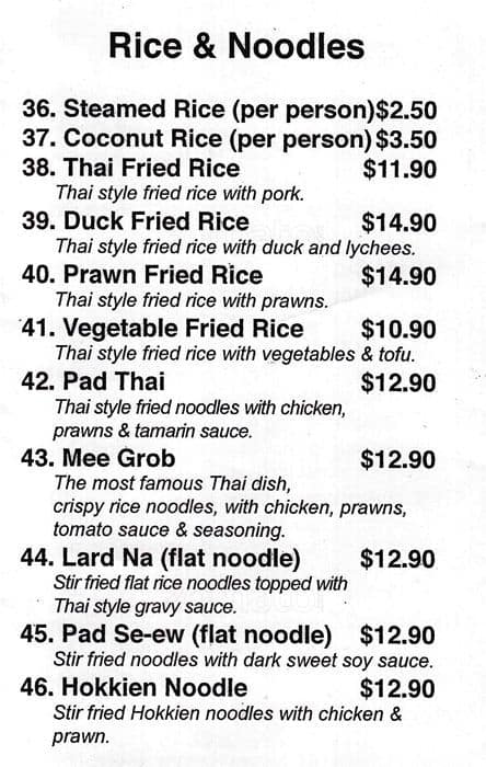 Menu at Beer Thai Garden restaurant, Palm Beach, Gold Coast Hwy