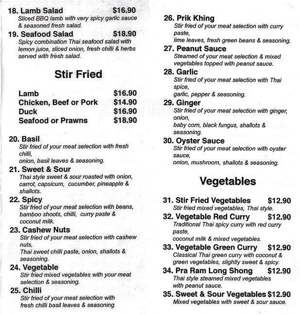 Menu at Beer Thai Garden restaurant, Palm Beach, Gold Coast Hwy