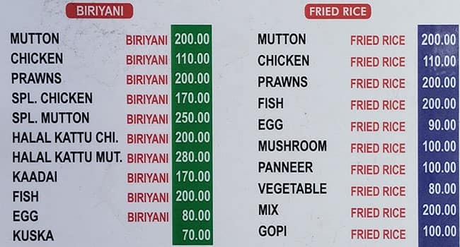Menu of Charminar Mughal Biryani, Ambattur, Chennai