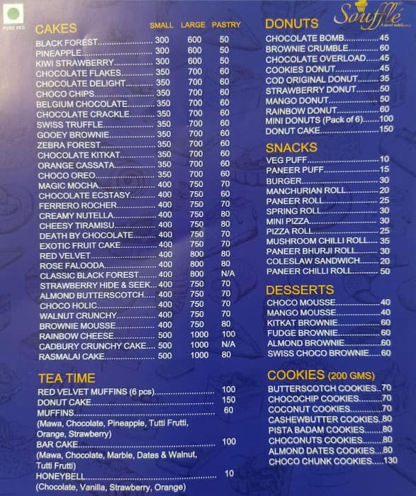 Menu of Souffle, Girgaum, Mumbai