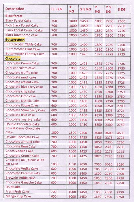 Menu of AnyTime Cake, Vasant Kunj, New Delhi