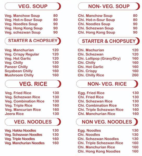 Menu of A1 Chinese Corner, Chembur, Mumbai