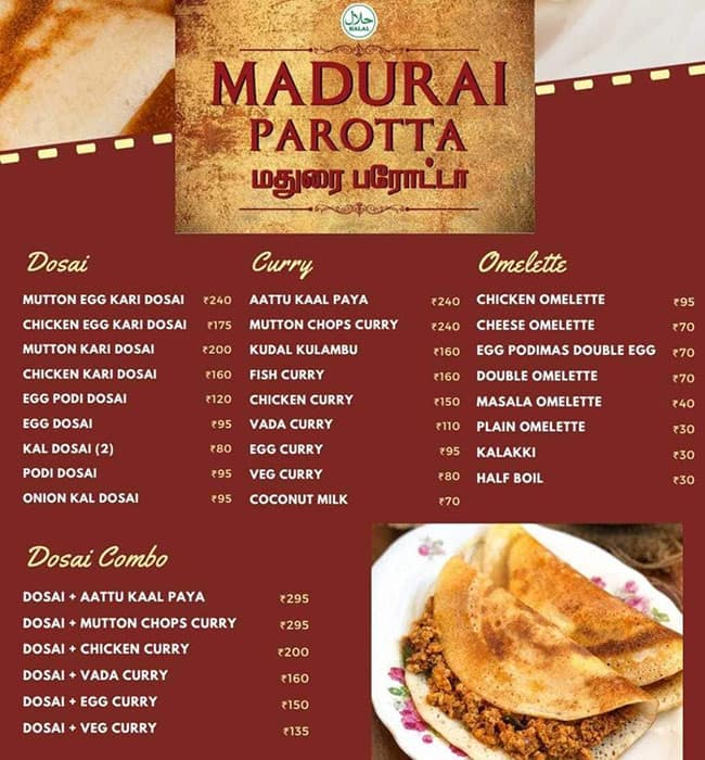 Menu of Madurai Parotta, Semmancheri, Chennai
