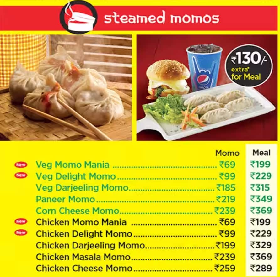 Menu of WOW! Momo, New Market Area, Kolkata