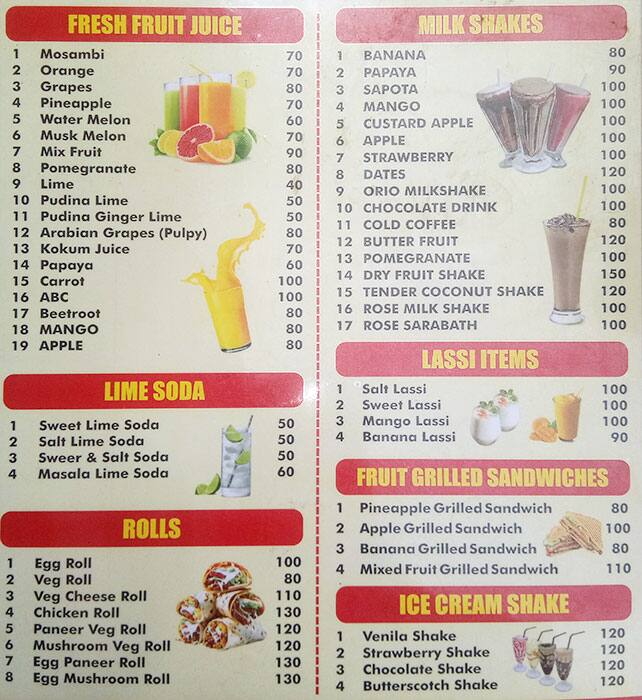 Menu of Sri Ganesh Juice Center, Bellandur, Bangalore