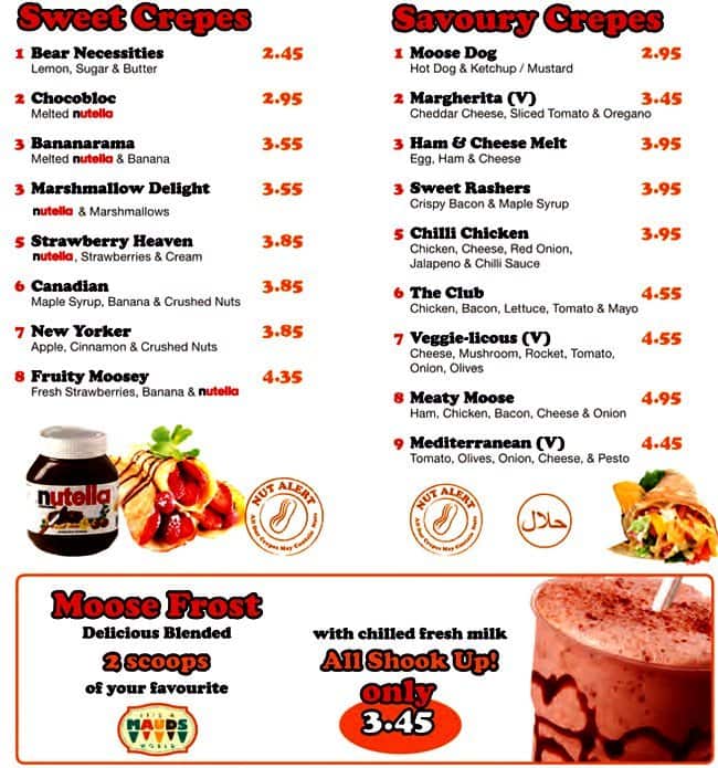 Menu at Maple Moose desserts, London