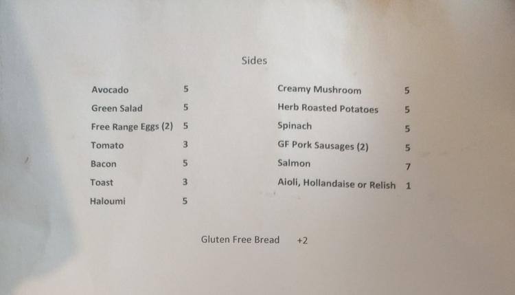 Menu at Ruby Red cafe, Auckland