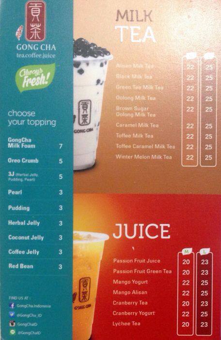 Menu at Cha Yen Thai restaurant, Jakarta, Grand Indonesia Shopping Town