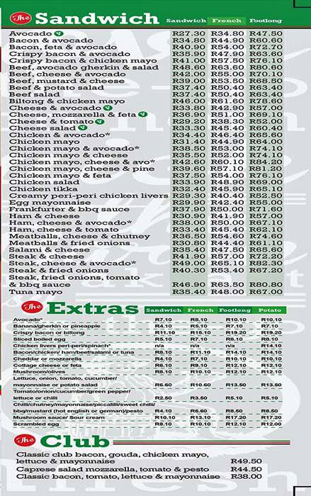 Menu at Sandwich Baron Pretoria Central, Pretoria, Shop 0003