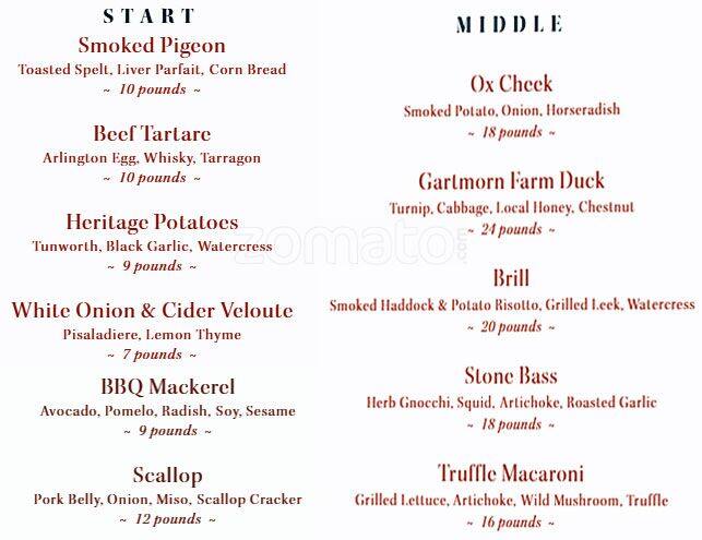 Menu at Cail Bruich restaurant, Glasgow