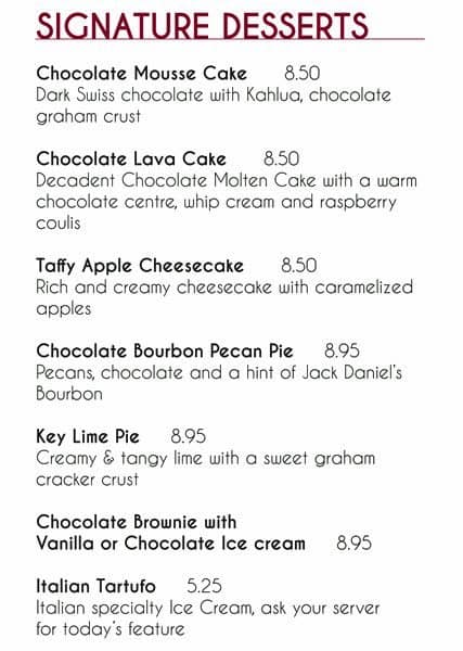 Menu at Snug Harbour Seafood Bar and Grill, Mississauga