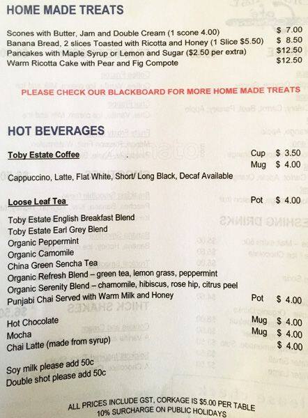 Menu at Blue Mist Cafe, Wentworth Falls