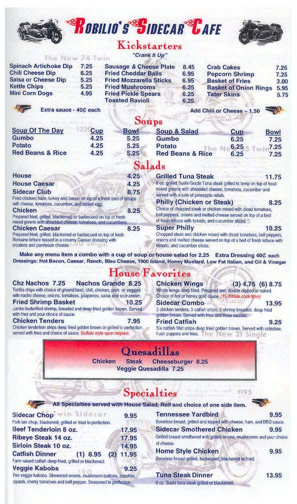 Menu at Sidecar Cafe Memphis, Memphis