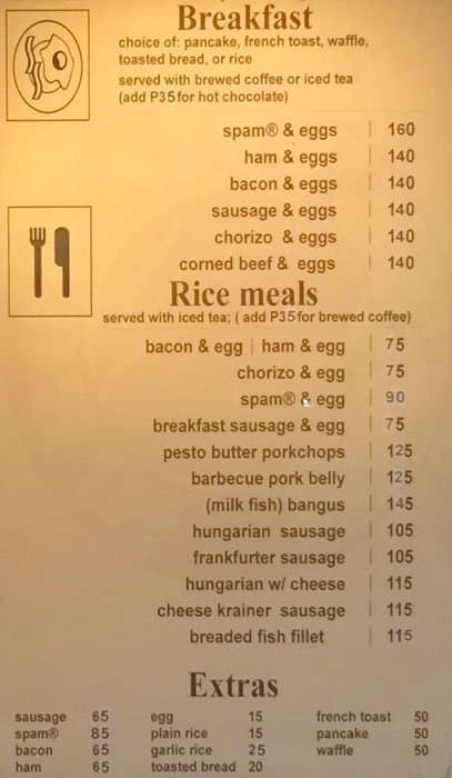 Menu at Brown Cup cafe, Cebu City, 1 Queens St