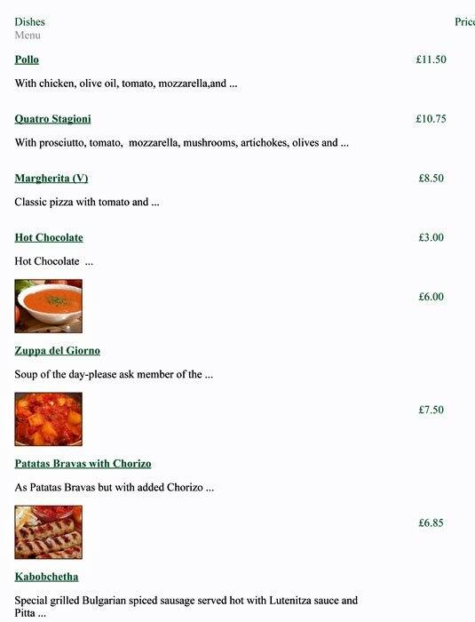 Menu at La Fiaba restaurant, Caterham, 12-44 Croydon Rd