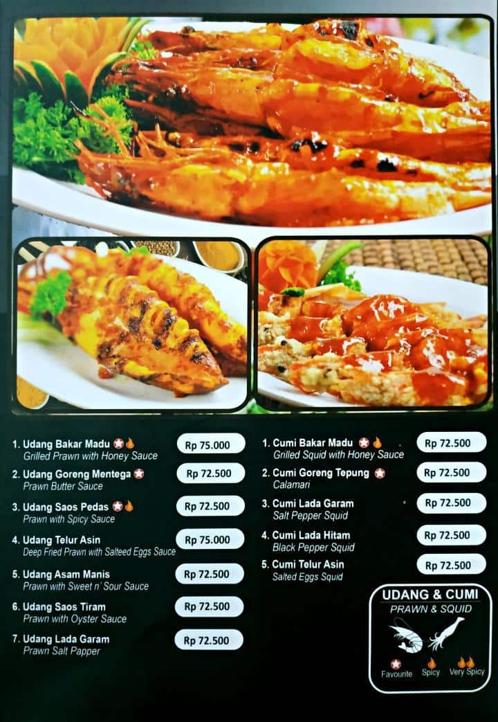 Menu at Aneka Selera Nusantara restaurant, Jakarta