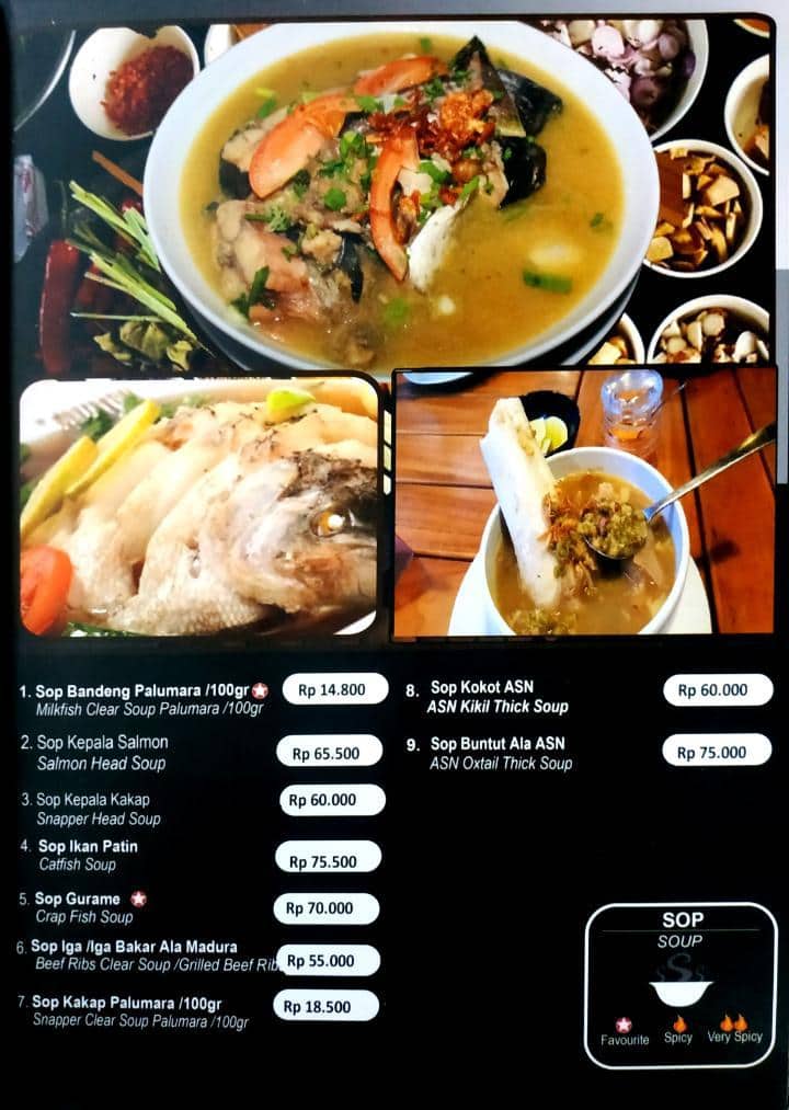 Menu at Aneka Selera Nusantara restaurant, Jakarta
