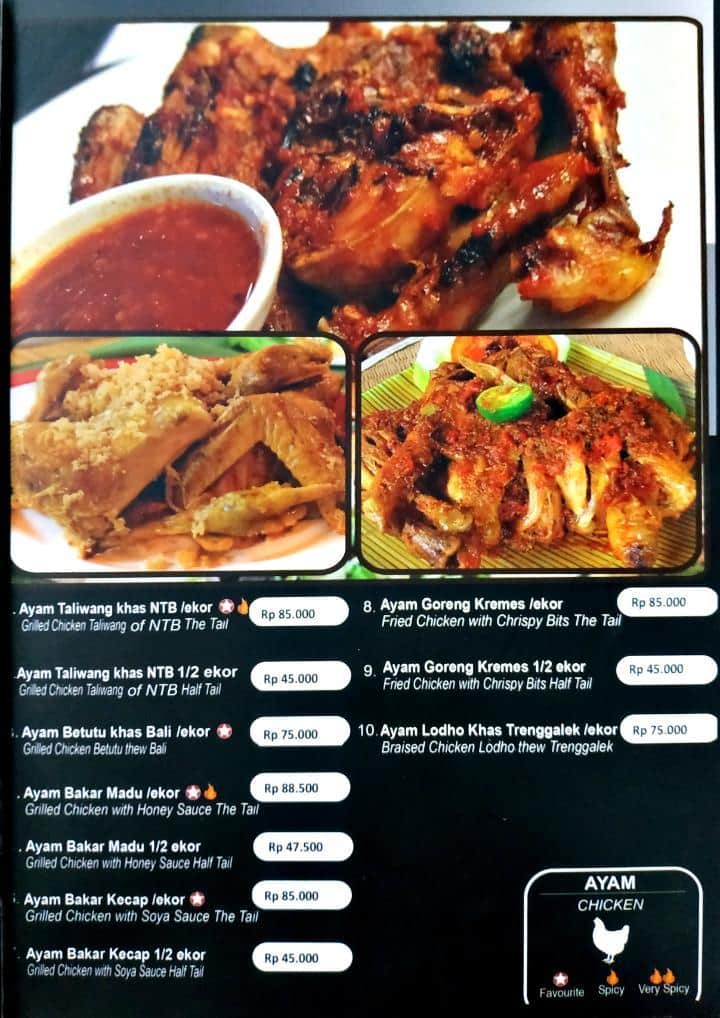 Menu at Aneka Selera Nusantara restaurant, Jakarta