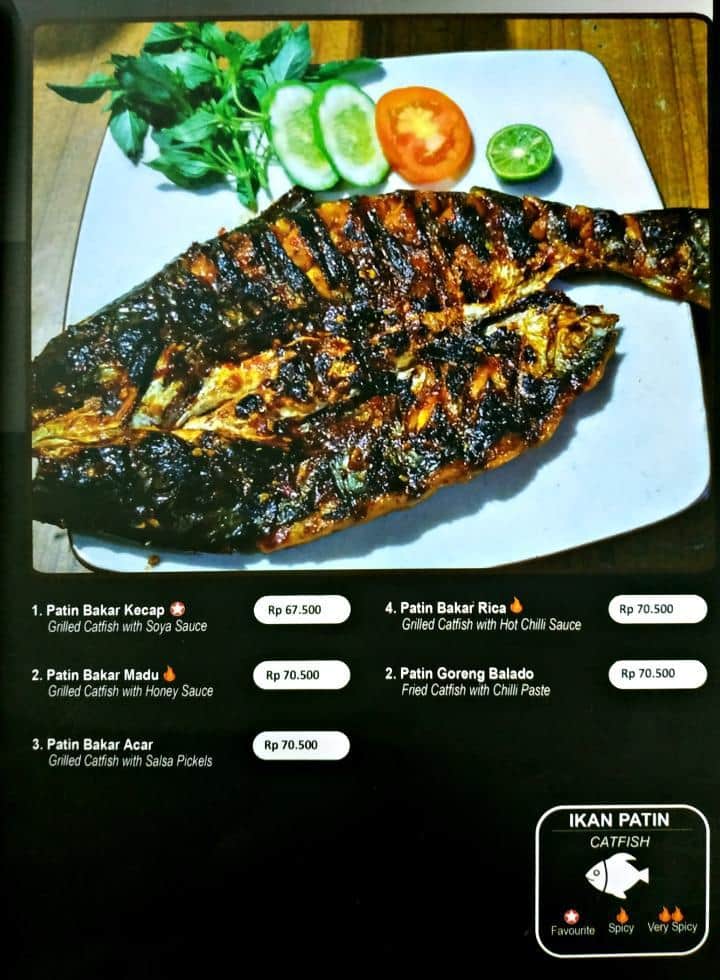 Menu at Aneka Selera Nusantara restaurant, Jakarta