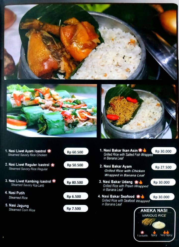 Menu at Aneka Selera Nusantara restaurant, Jakarta