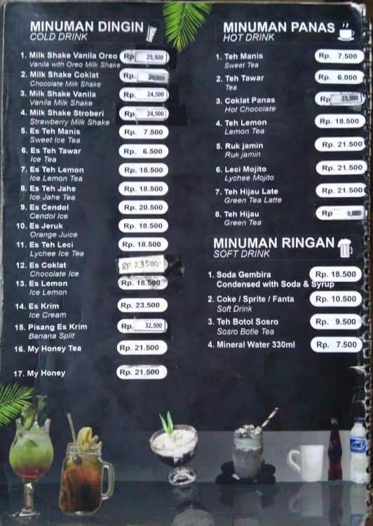 Menu at Aneka Selera Nusantara restaurant, Jakarta