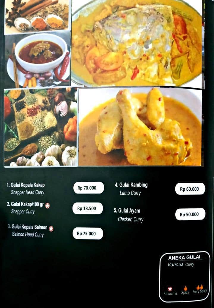 Menu at Aneka Selera Nusantara restaurant, Jakarta