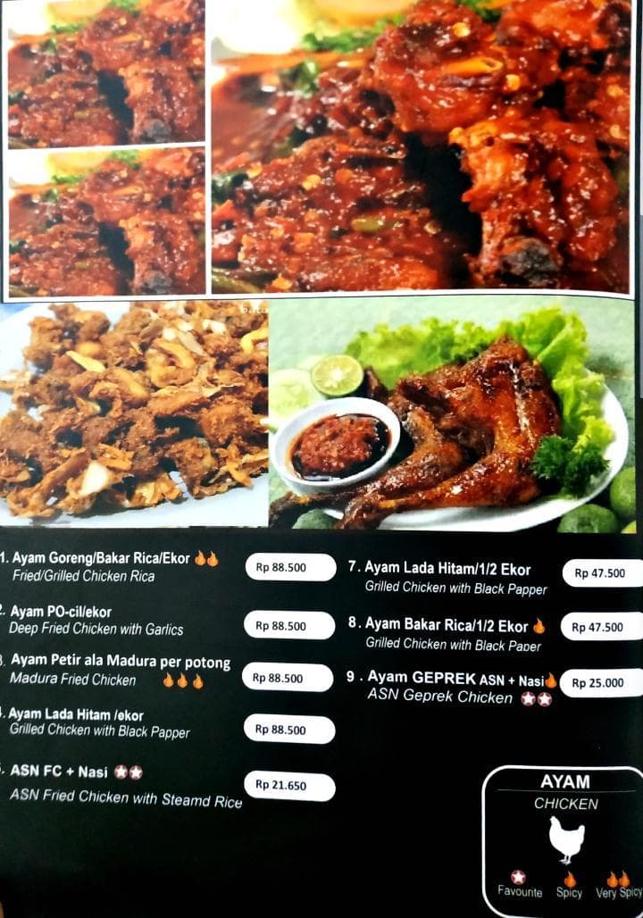 Menu at Aneka Selera Nusantara restaurant, Jakarta