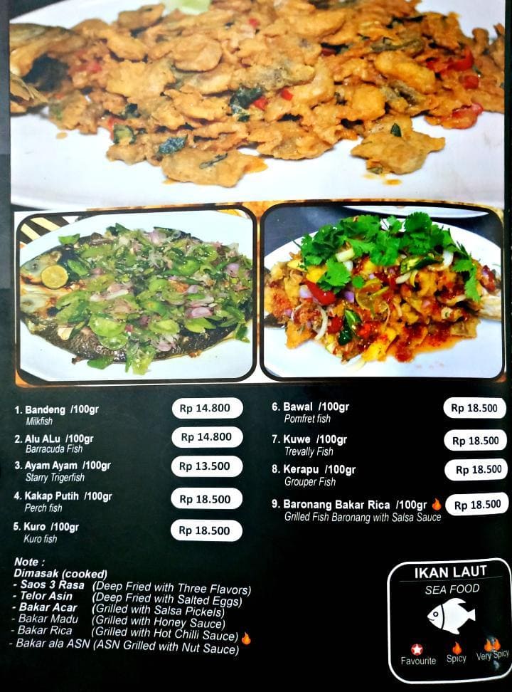 Menu at Aneka Selera Nusantara restaurant, Jakarta