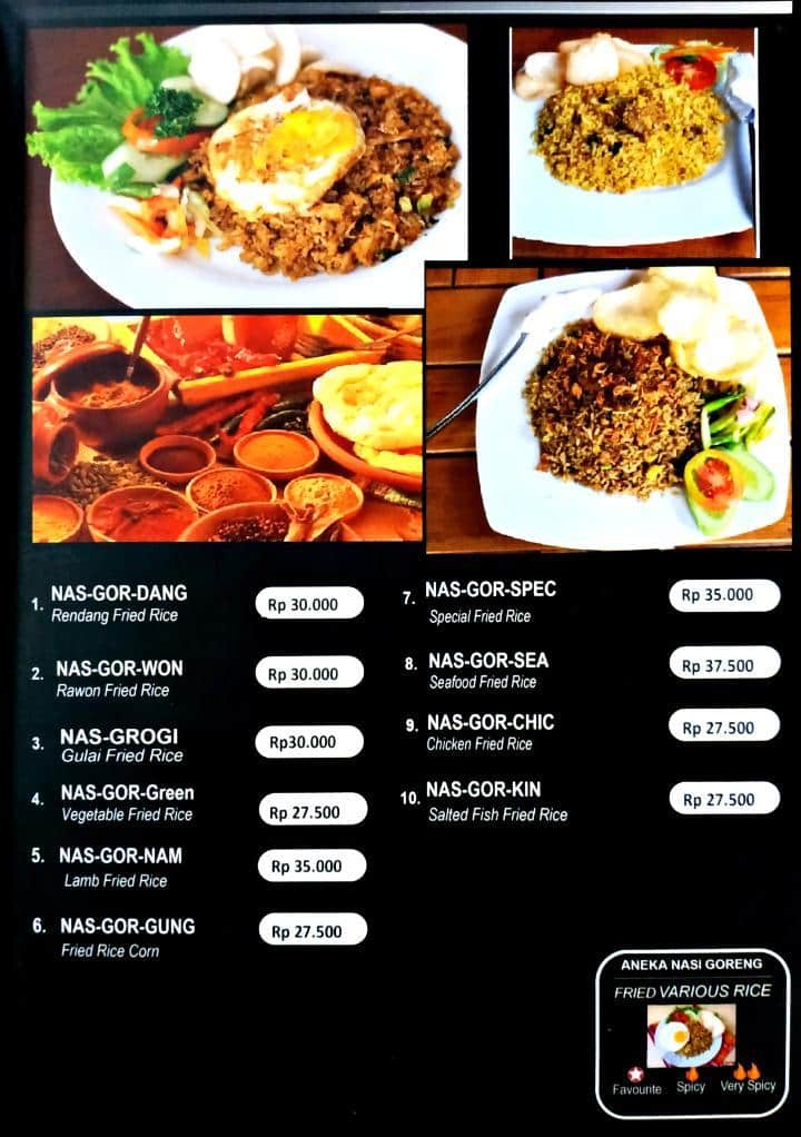 Menu at Aneka Selera Nusantara restaurant, Jakarta